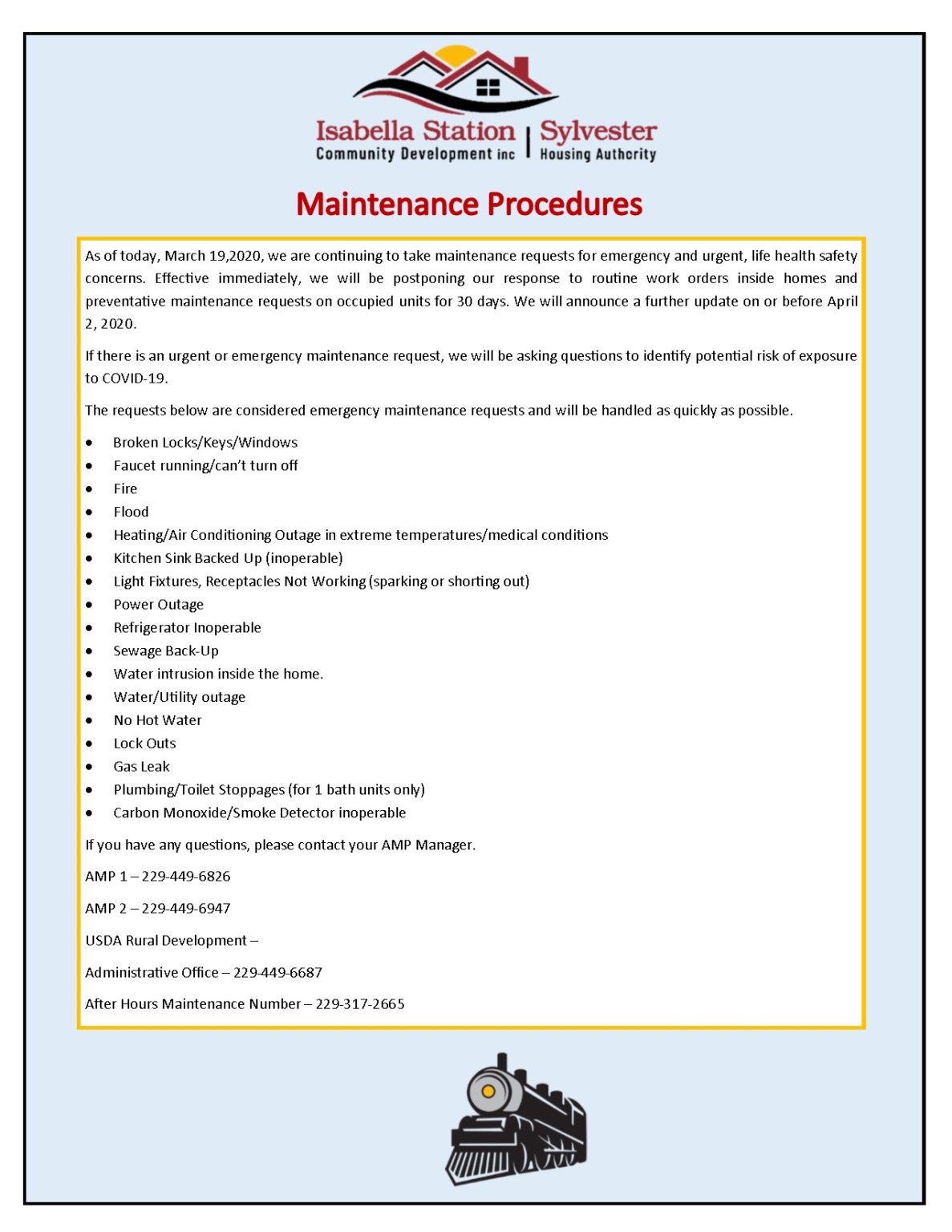 Current Maintenance Procedures for SHA Residents | Sylvester Housing ...