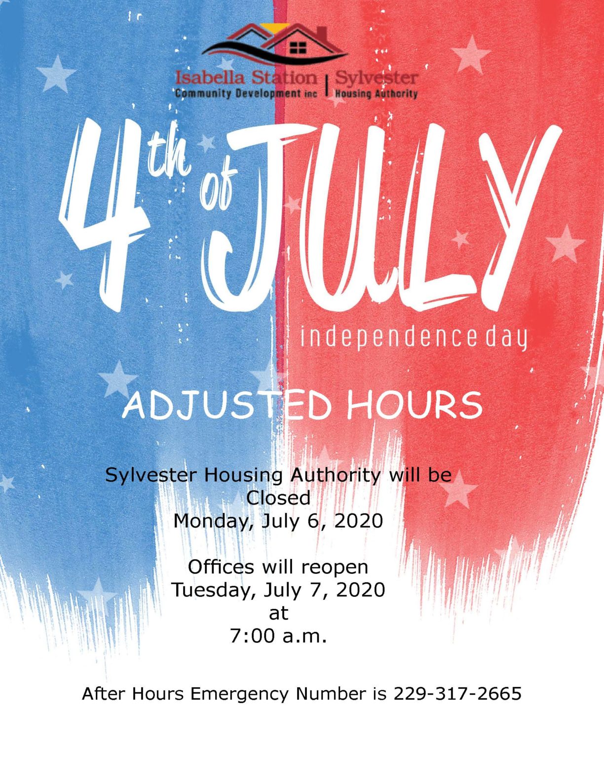 4th of July Adjusted Hours | Sylvester Housing Authority