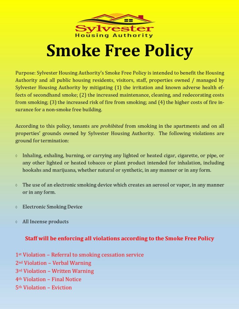 SMOKE FREE REMINDER | Sylvester Housing Authority